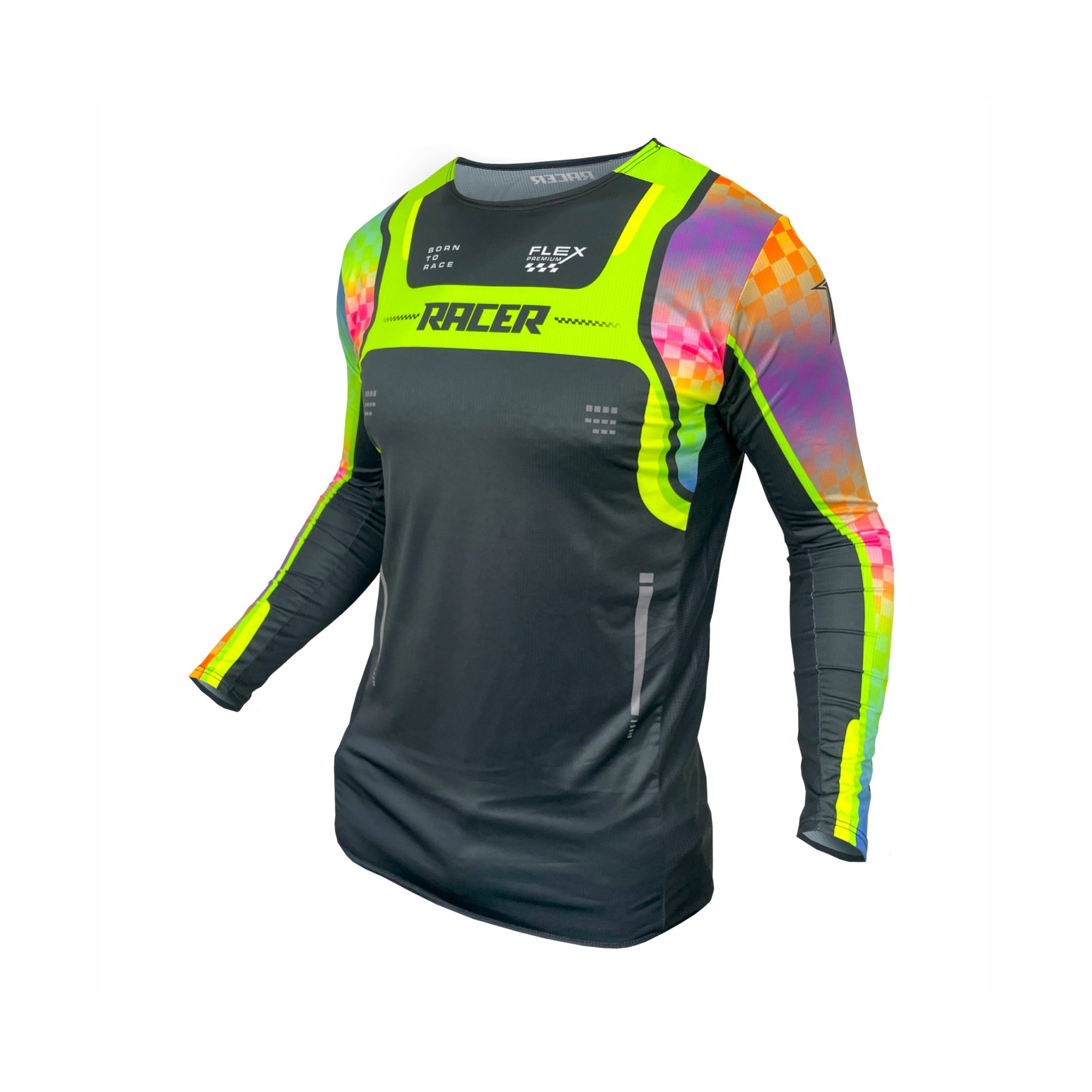 Camiseta Longa Flex Racer 01A Preto e Verde Flúor